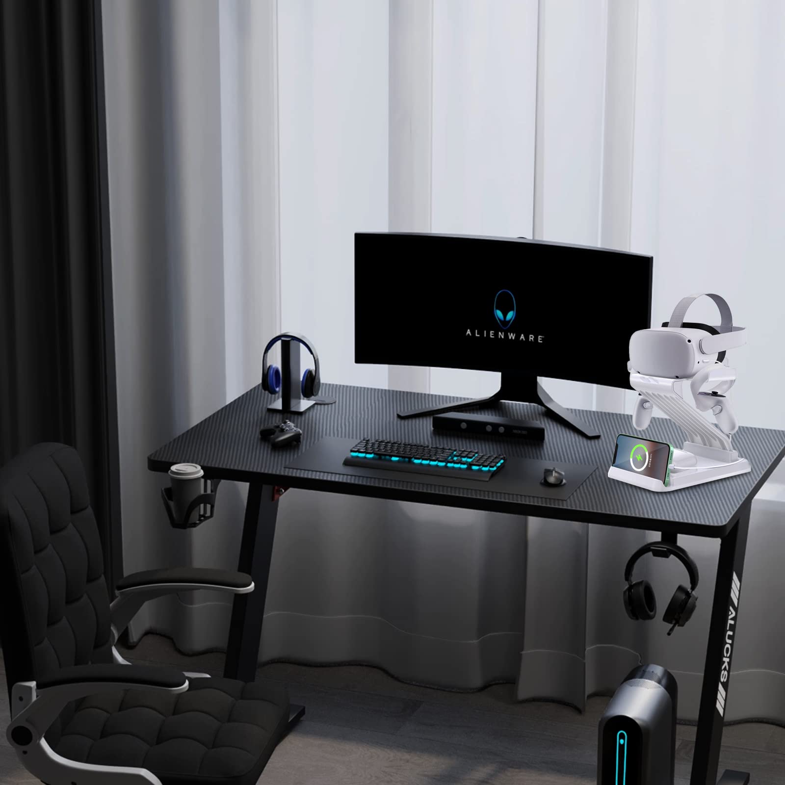VR Stand 3 in 1 Multi-Function Display Charging Dock and Organizer for Oculus Quest 1/2 Oculus Rift S, Oculus Rift Meta Quest Pro with Wireless Charger for Airpods and Mobiles