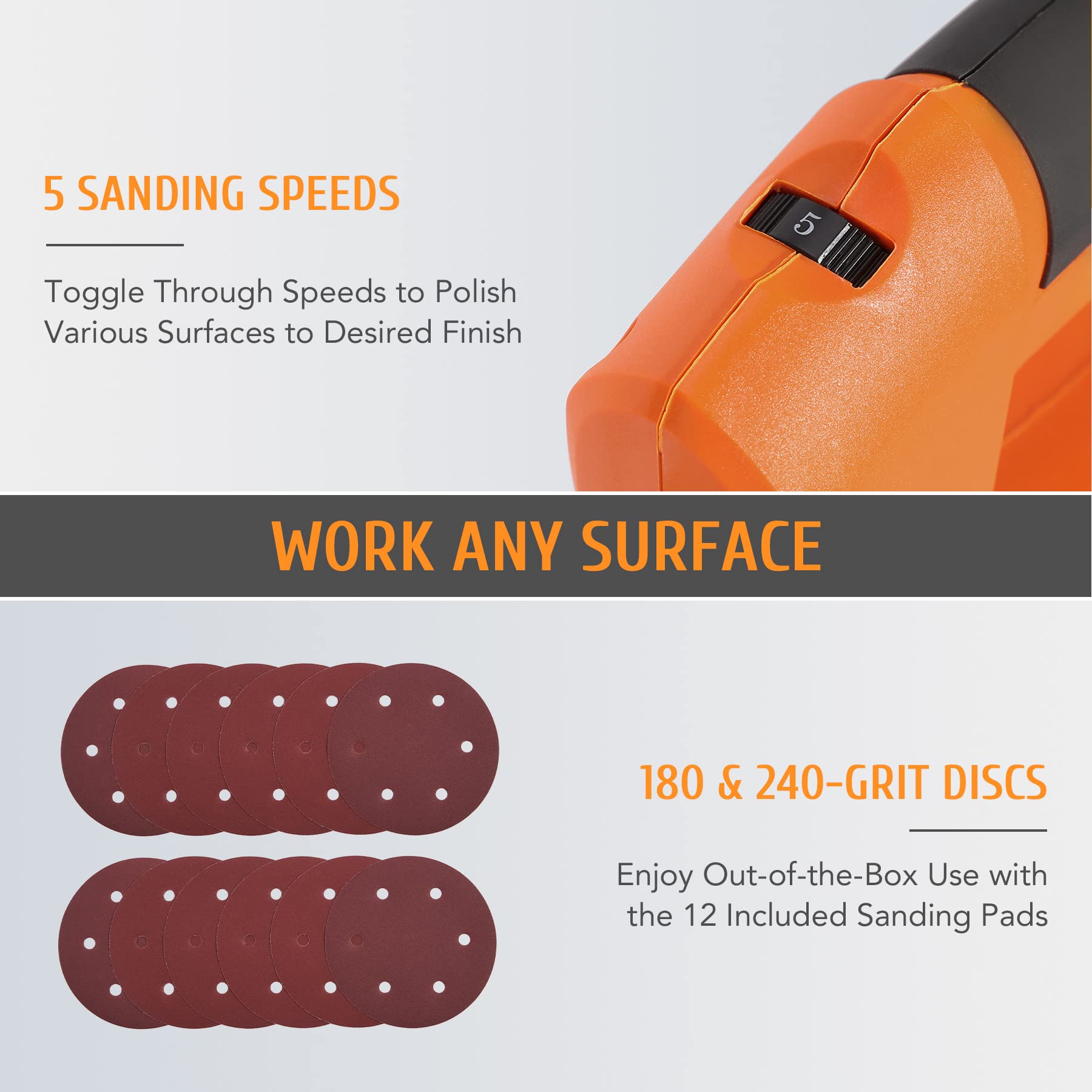 ZELCAN 850W Electric Power Drywall Sander with Vacuum Dust Collector, Swivel Head Extendable Variable 5-Speed LED High Visibility Wall Grinding Machine and 12 Sanding Discs