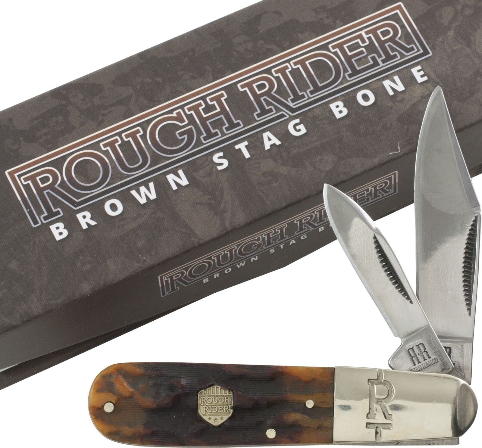 Rough Rider Brown Stag Bone Pocket Knife Rr1806 2 Open Folding Blades Outdoor Survival Hunting Knife for Camping by Survival Steel