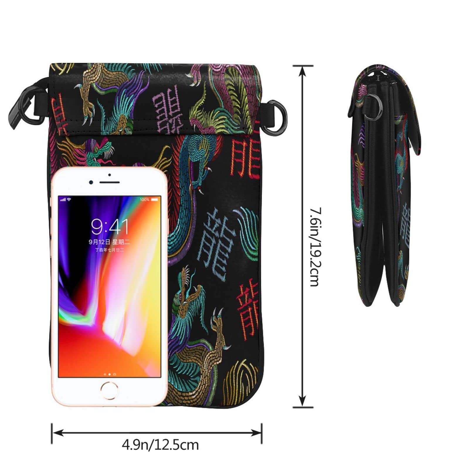 Women Cell Phone Purse Leather Crossbody Bag-Chinese Dragons Mini Shoulder Bag Card Holder Wallet