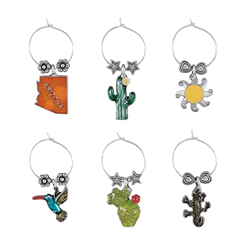 Supreme Housewares 6-Piece Wine Charms/Wine Glass Tags/Drink Markers for Stem Glasses, Wine Tasting Party (Arizona)