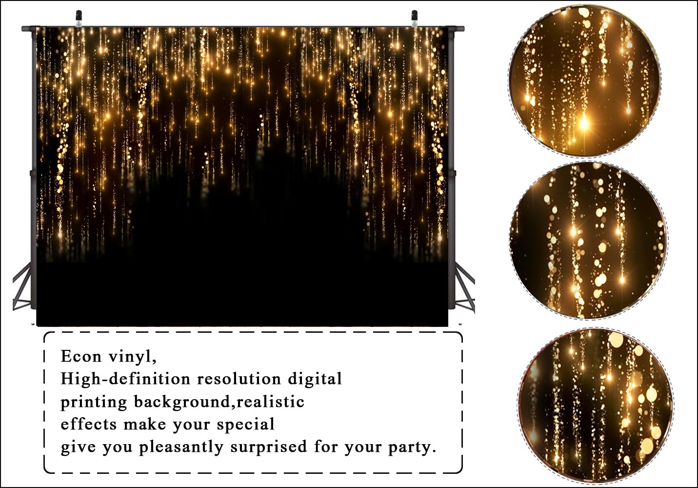 LTLYH 7x5ft Black and Gold Backdrop Golden Spots Backdrop Vintage Astract Background for Family Birthday Party Newborn Studio Props 242