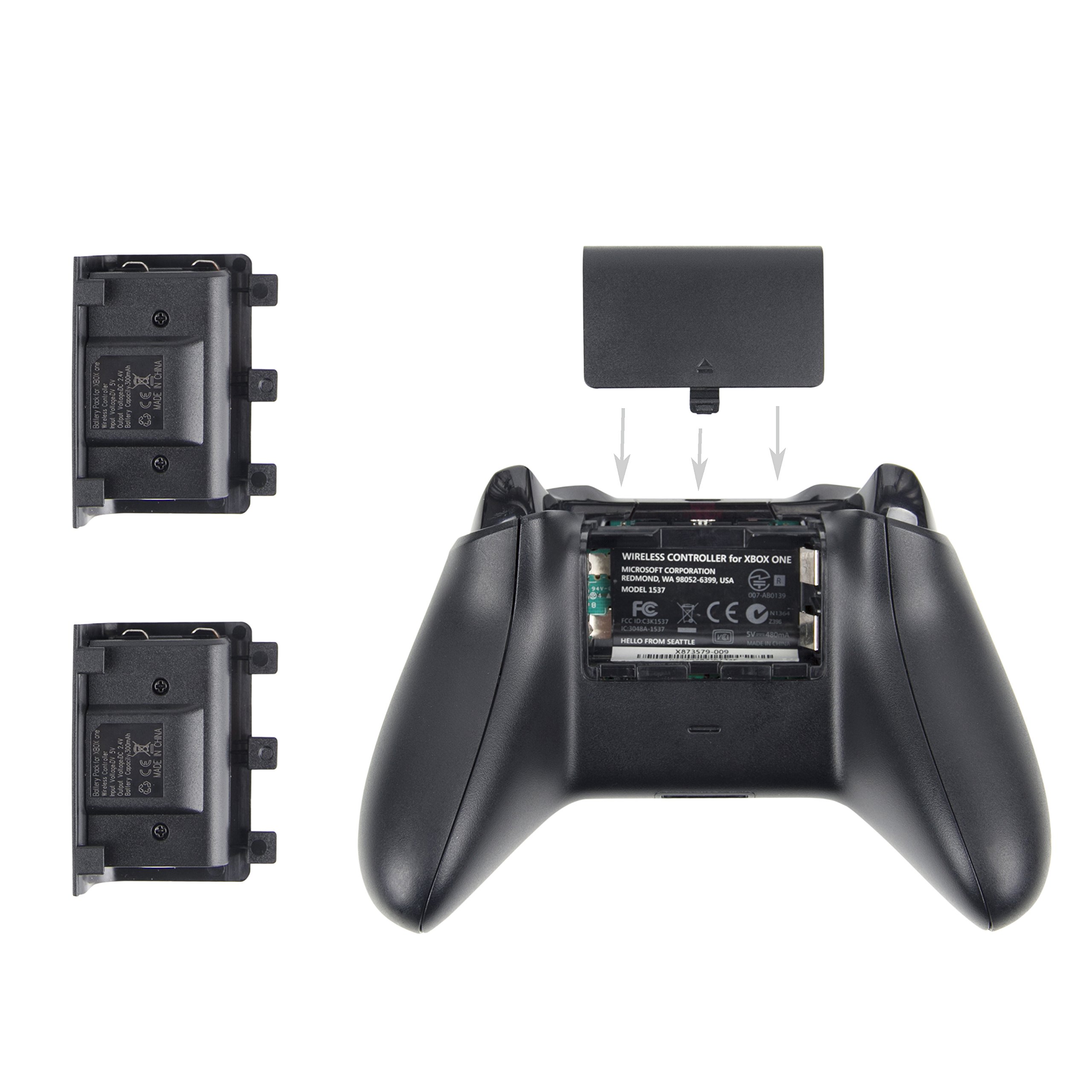Megadream Xbox One Controller Charger, Dual Docking Station 300mAh Rechargeable Battery Pack & Charge Cable & Charging/Charged LED Indicator for Xbox One, Xbox One Slim, Xbox One X - Black