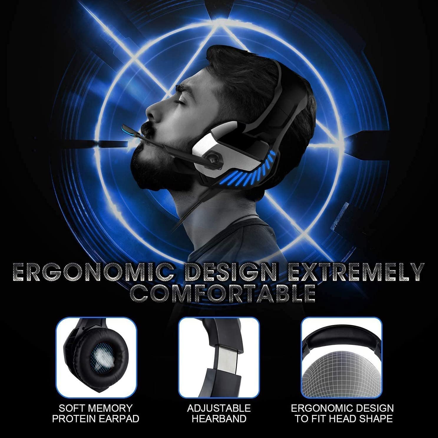 ONIGAL Gaming Headset with Microphone, Wired Headphones with LED Lights Soft Memory Over Ear Earmuffs for Laptop PS4, PS5, PC, PS3, Computer