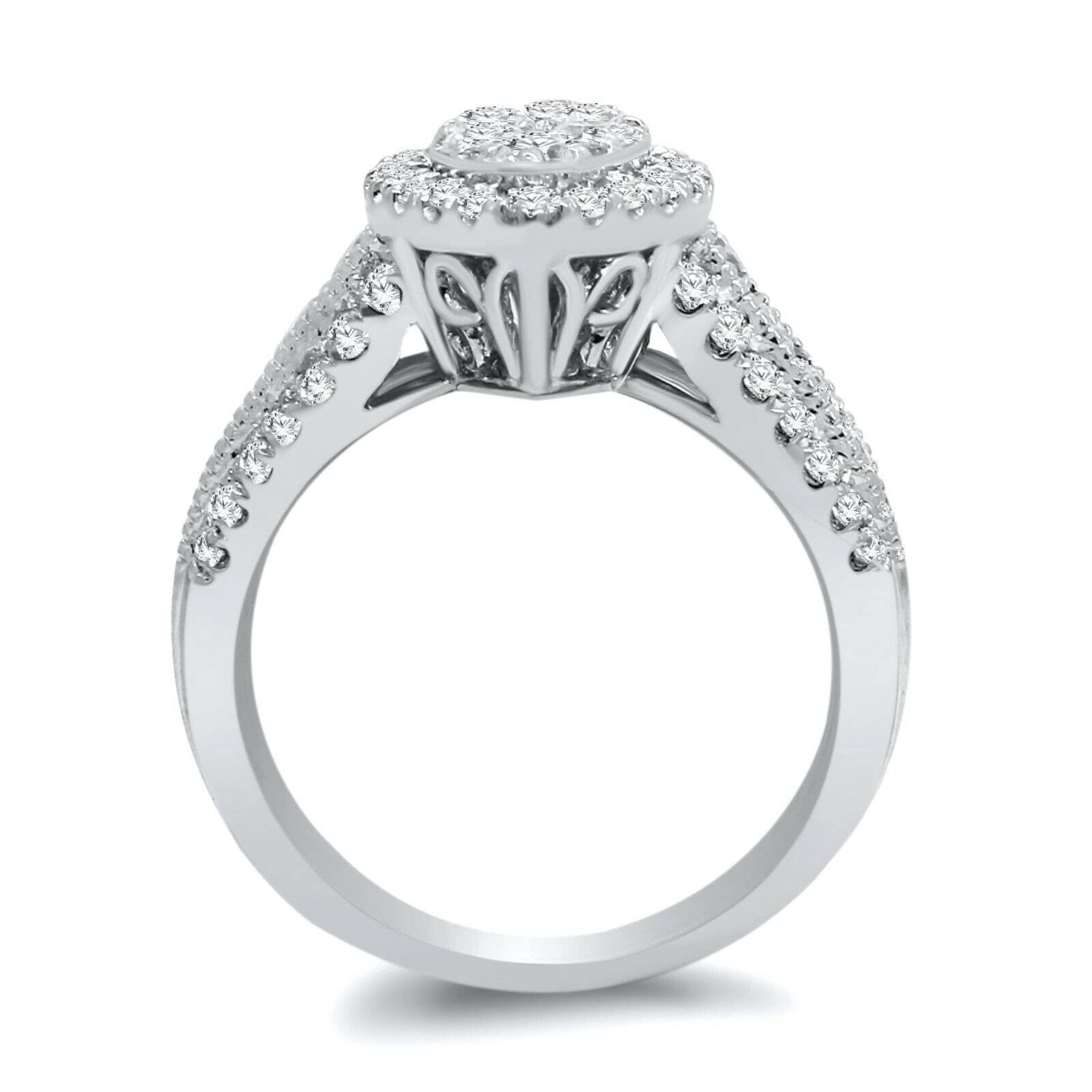 Palaksh Round Cut White Diamond 925 Sterling Silver 14K White Gold Finish Diamond Cluster Marquise Shaped Engagement Ring for Women's