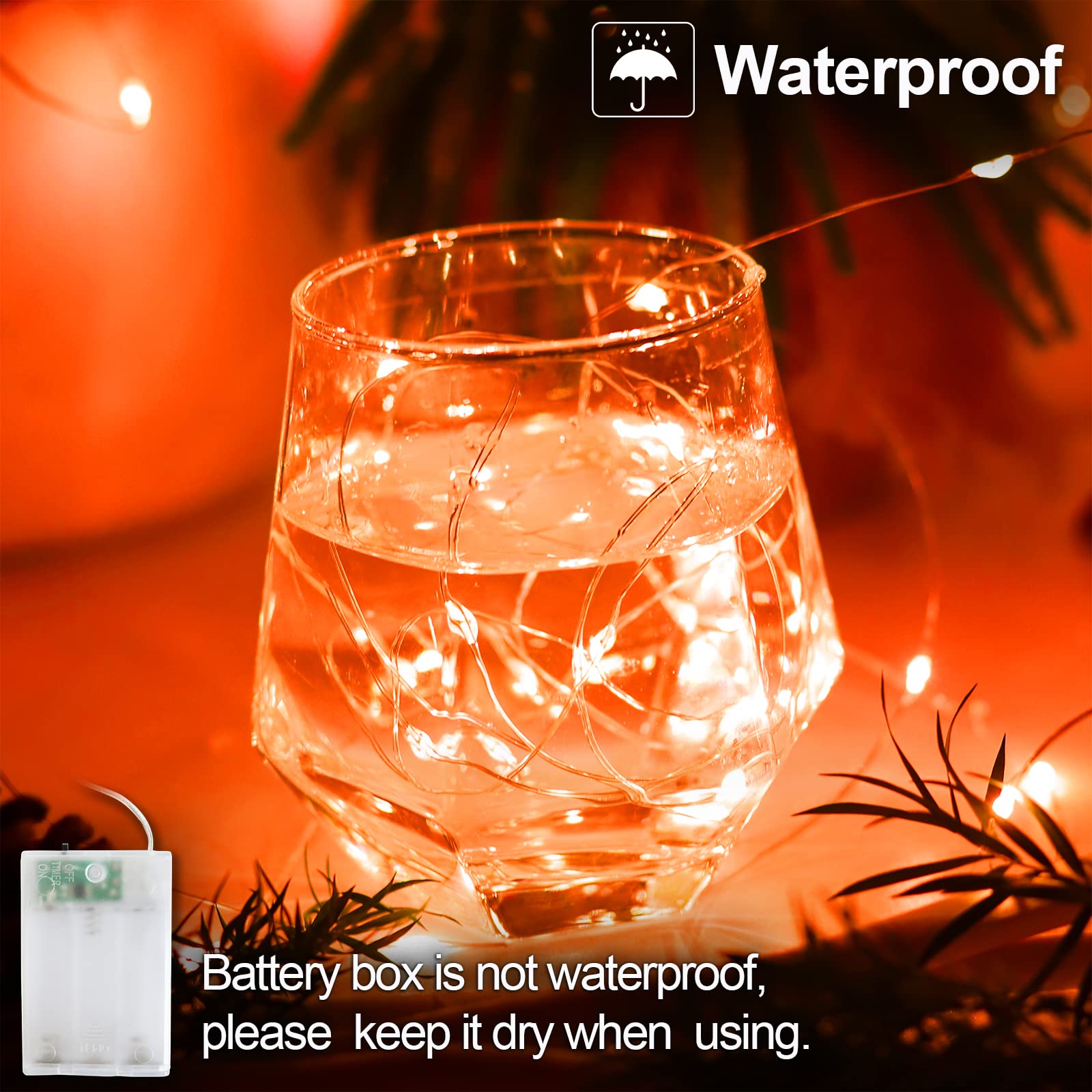 Malgero Orange Fall Fairy String Lights Battery Operated with Timer, 2Pack Total 100LED 32.8Ft Indoor Twinkle Lights Copper Wire Thanksgiving Decorfor Home,Party, Room