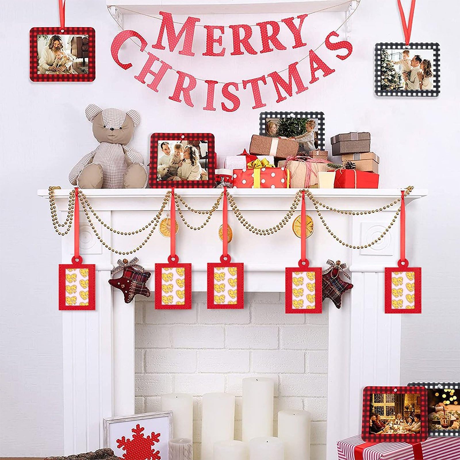 Lovingly Shaped Pizza Christmas Photo Ornament Frame Red Picture Frame for Xmas Tree Hanging Decoration
