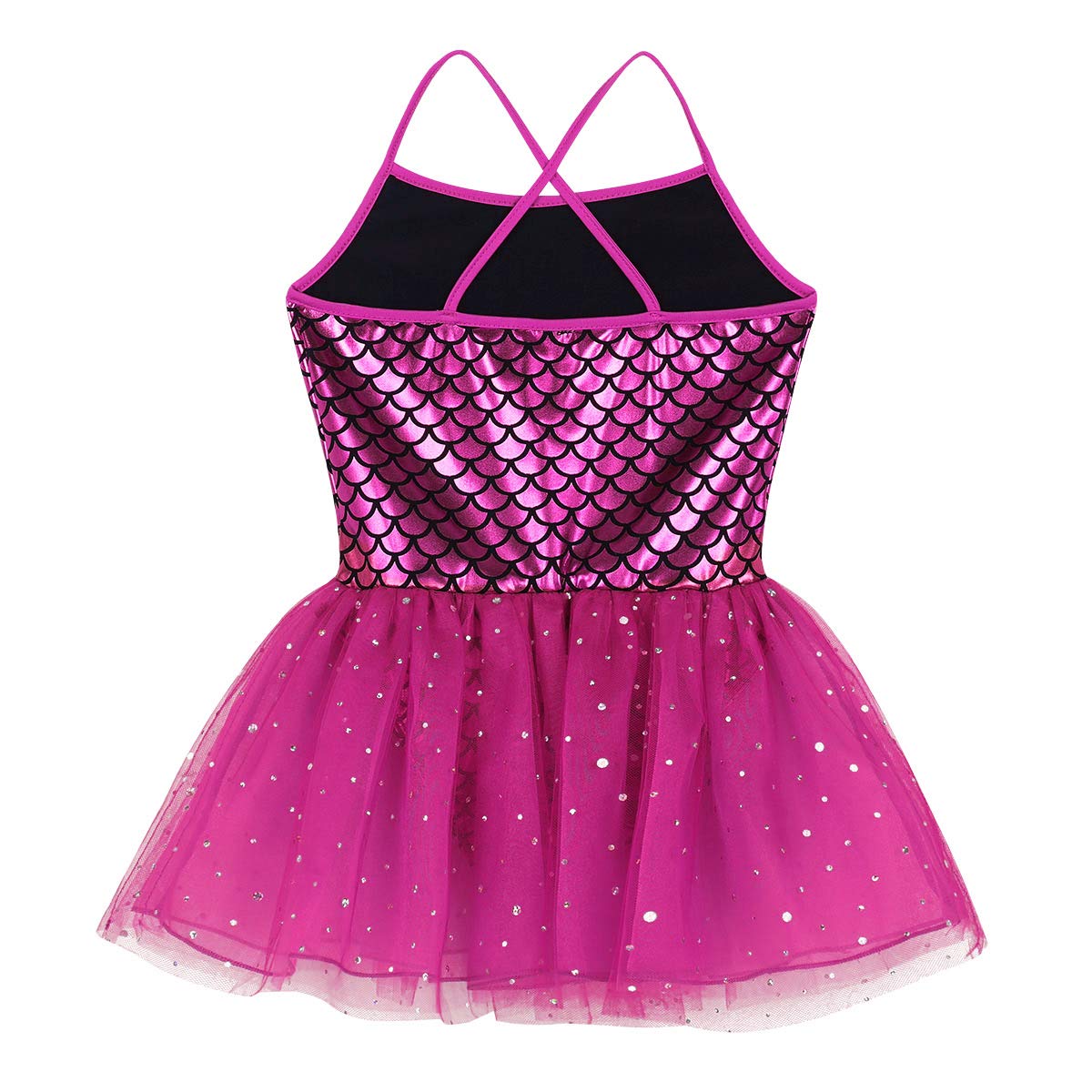 Moily Girls Sequins Mermaid Costume Criss Cross Back Fishscale Leotard Tutu Ballet Dress Princess Costume Rose Red 8