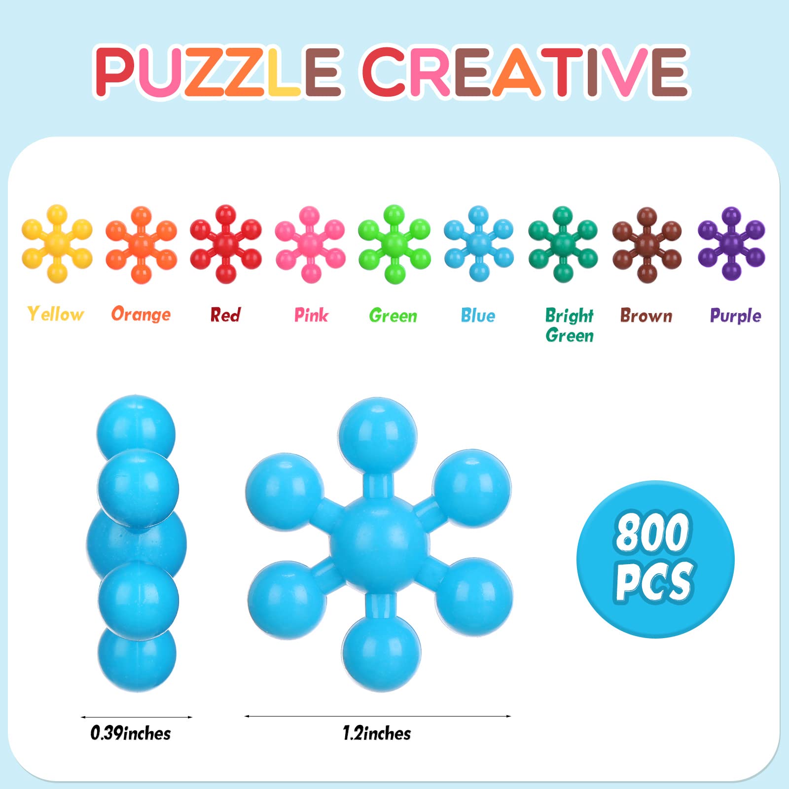Vinsot 800 Pcs Building Blocks Stem Toys Educational Building Toys Discs Sets Snowflake Interlocking Solid Plastic Connecting Block Teaching Supplies for Preschool Boy and Girl Aged 3+ Learning Game