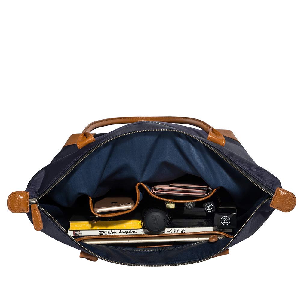 Small Leather Bifold Wallet For Women Black+Large Lightweight Nylon Tote Bag for Women Blue
