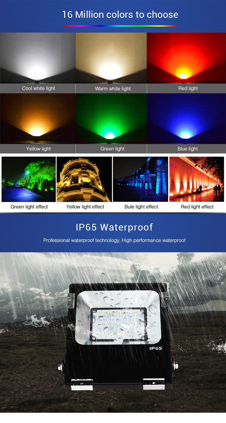 LGIDTECH 20W Miboxer RGB+CCT LED Flood Light AC85-265V Color Changing 2700K-6500K Color Temperature Adjustable
