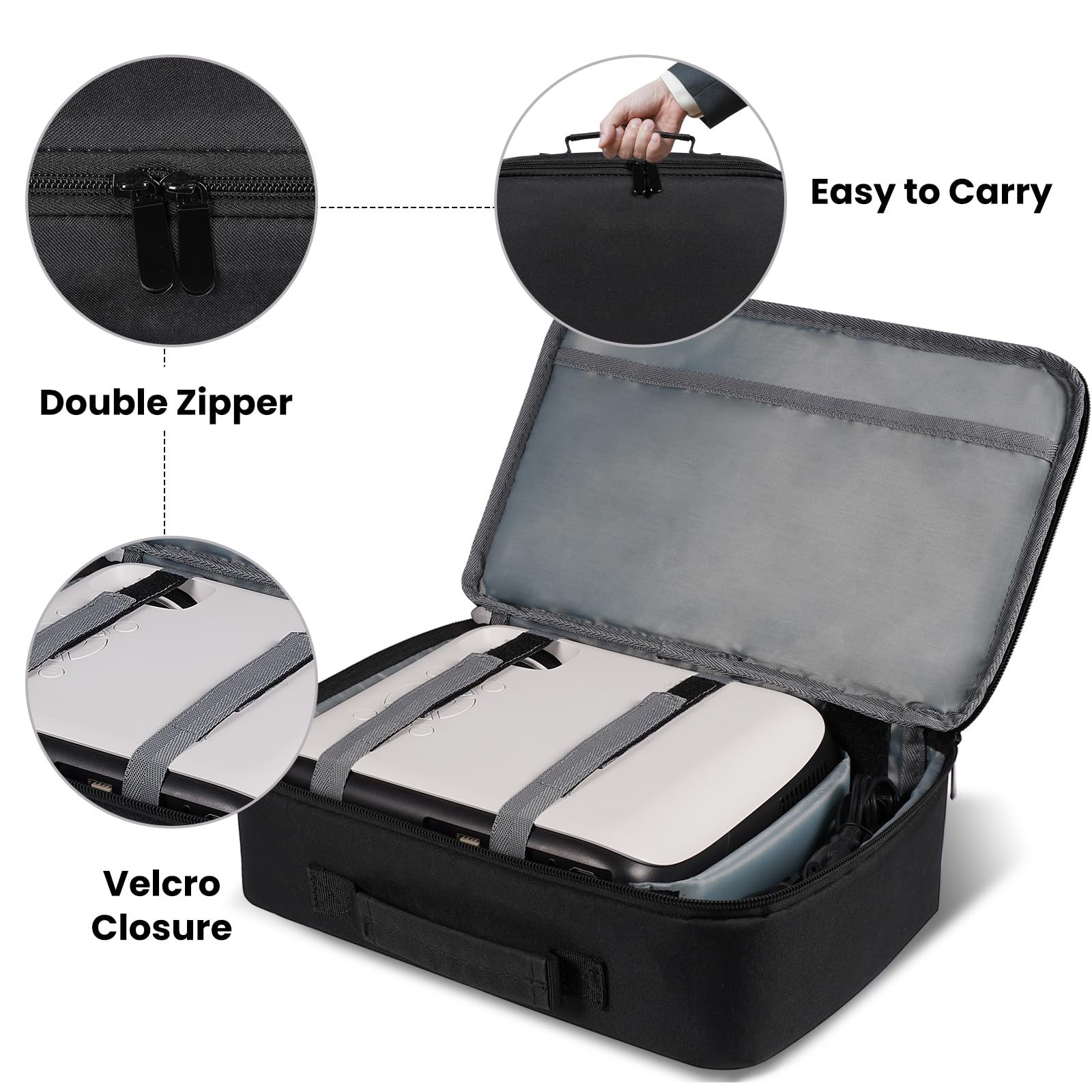 NICPOW Projector Carrying Case, 12.8"x8"x3.6" Projector Bag, Mini Projector Carrying Bag Compatible with RD850 and More Movie Projector, Scratch Resistant, Black