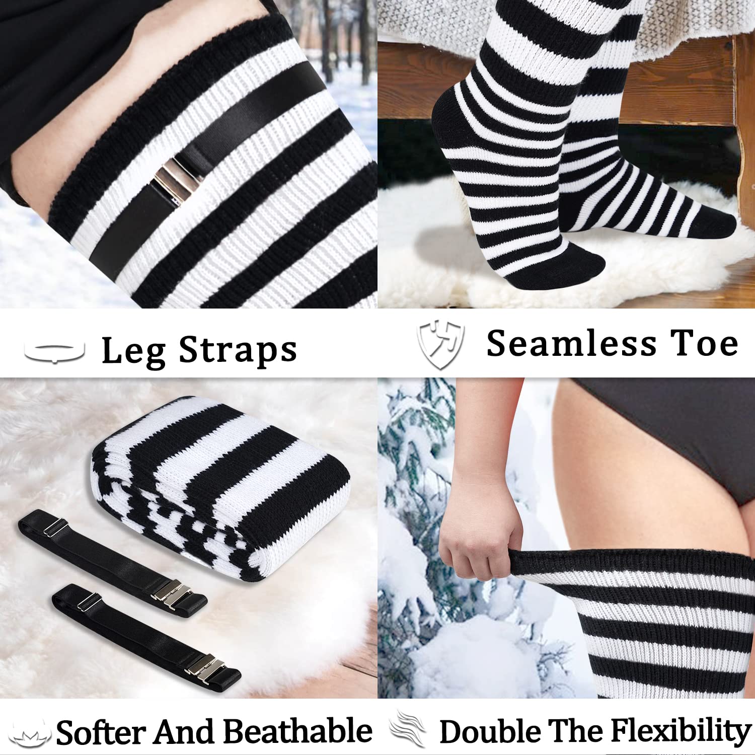 Plus Size Women thigh high socks Long striped warm over the knee socks Thick wide thigh - Leg Warmer Boot Socks - Christmas gift for women