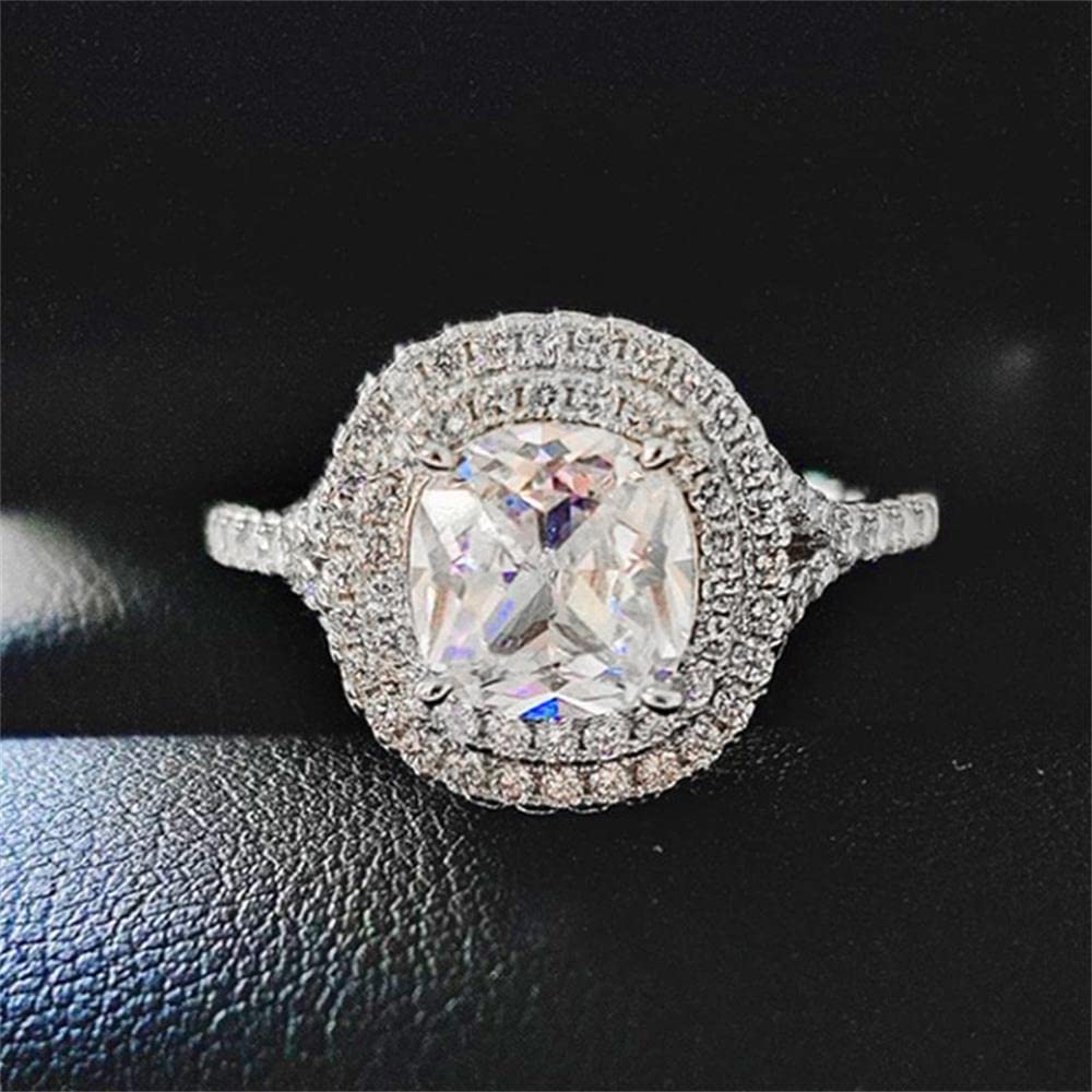 QESAIJS 925 Sterling Silver Ring for Women Cubic Zirconia Diamond Ring Eternity Wedding Ring Beautiful Sparkly 1 Piece Per Pack (US Code 6)