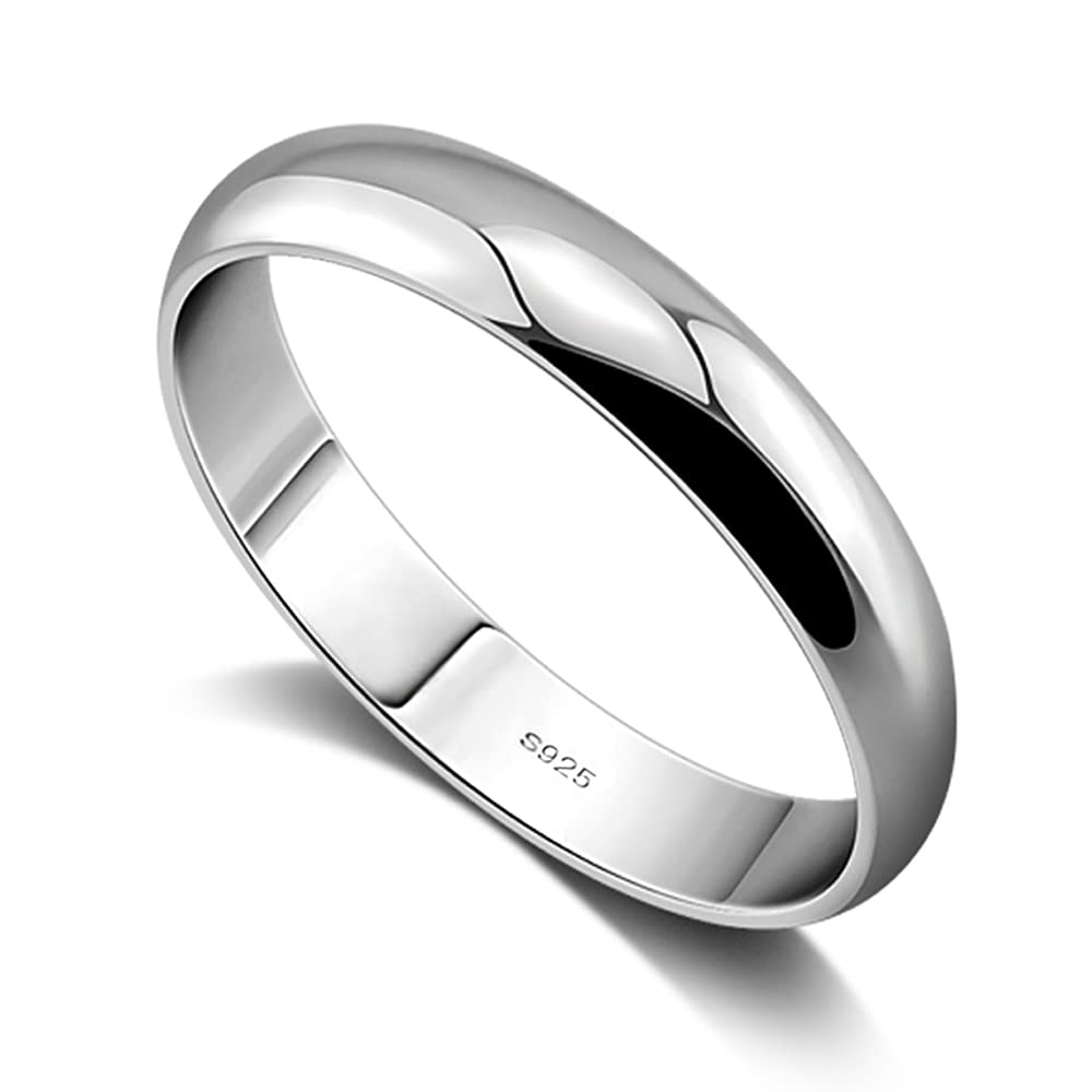Meilanduo 925 Sterling Silver Dome High Polish Plain Ring Classic Eternity Wedding Band Comfort Fit 3.5mm Size 3-12 (Silver, 5.5)