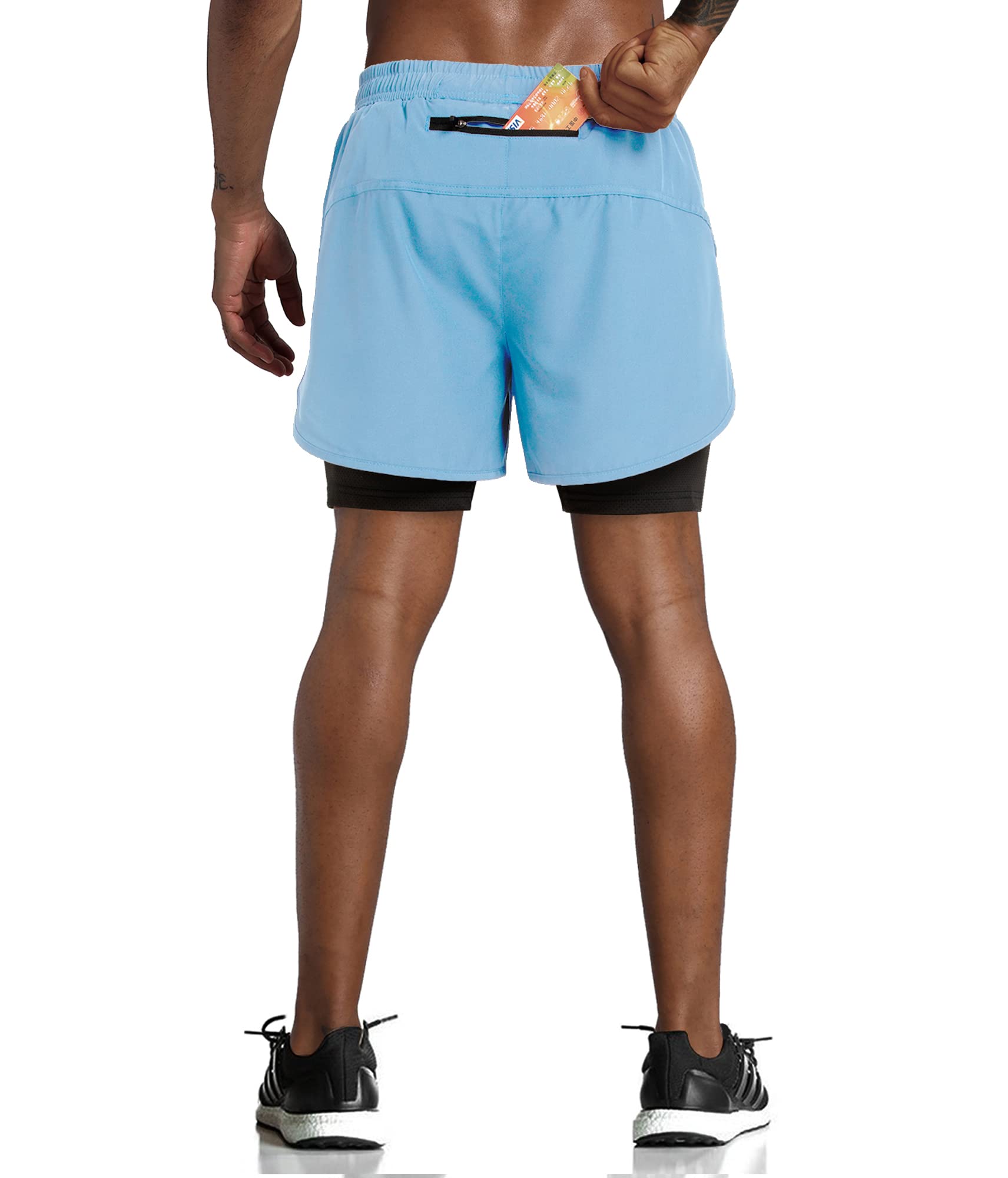 Lulucleaf Running Shorts for Men with Liner Mens 2 in 1 Workout Athletic Yoga Shorts (Light Blue, XL)