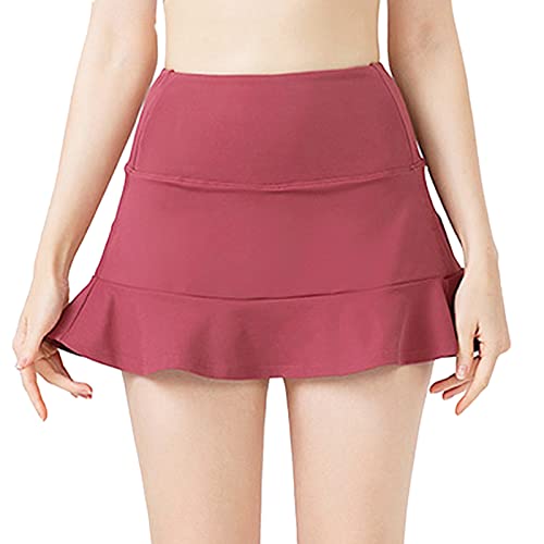 Women Custom Soild Custom High Waisted Leggings Running Pilates Workout Soft Yoga Shorts Women Ruched Ruffle (Red-a, S)