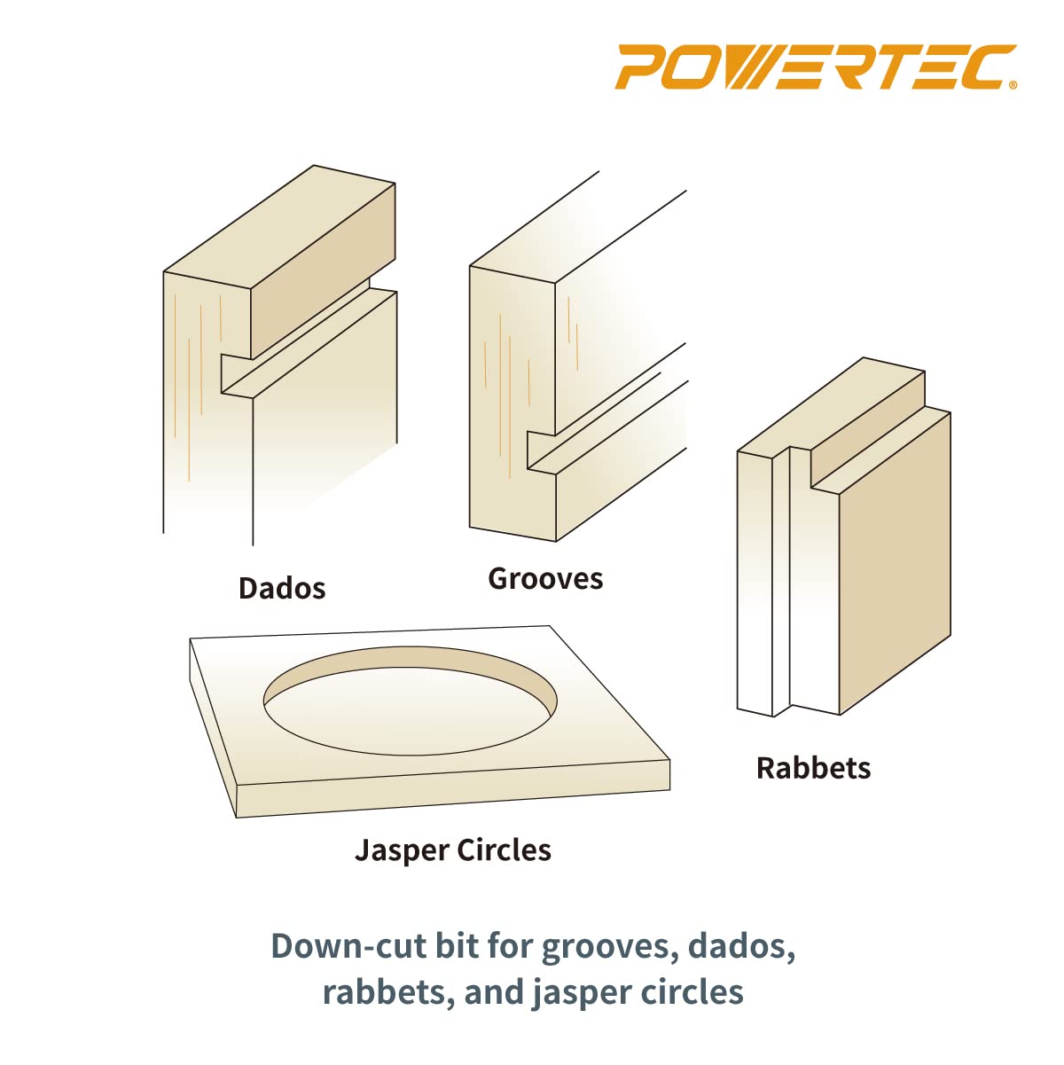 POWERTEC Solid Carbide Up Cut Spiral Router Bit, 1/4" Shank and 1/4 inch Cutting Dia., 1-Inch Cutting Length, Woodworking Router bits for use on CNC and Router Tool (73002)
