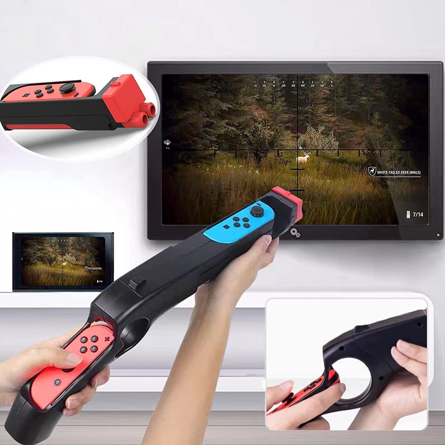 Switch Shooting Game Hunting Gun for Nintendo Switch OLED Joycon Controller, Kethvoz Gun Grip for Nintendo Switch Shooter Games Splatoon 2 Wolfenstein II Hunting Simulator Fortnite