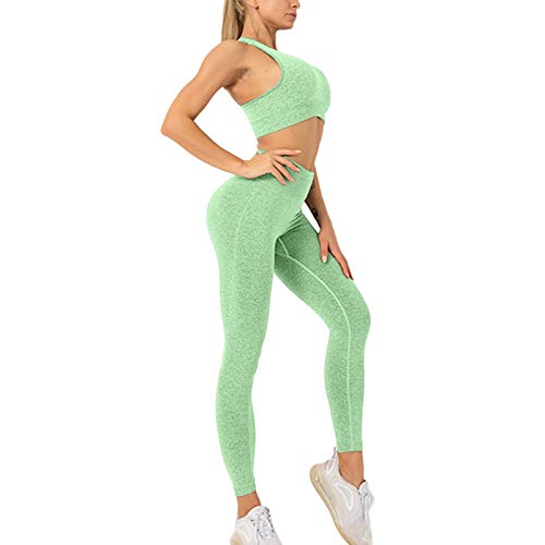 Nicytore Women’s Seamless 2 Piece Outfits Athletic Yoga Workout Raceback Crop Top and Short Tracksuit Green