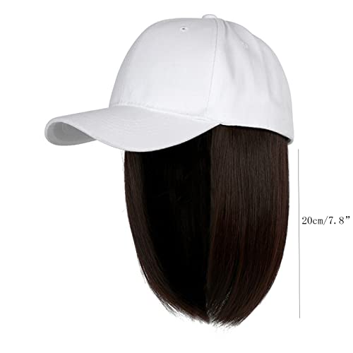 Sun Hat for Women Baseball Cap with Hair Extensions Straight Short Bob Hairstyle Removable Wig Hat Head Caps for Women
