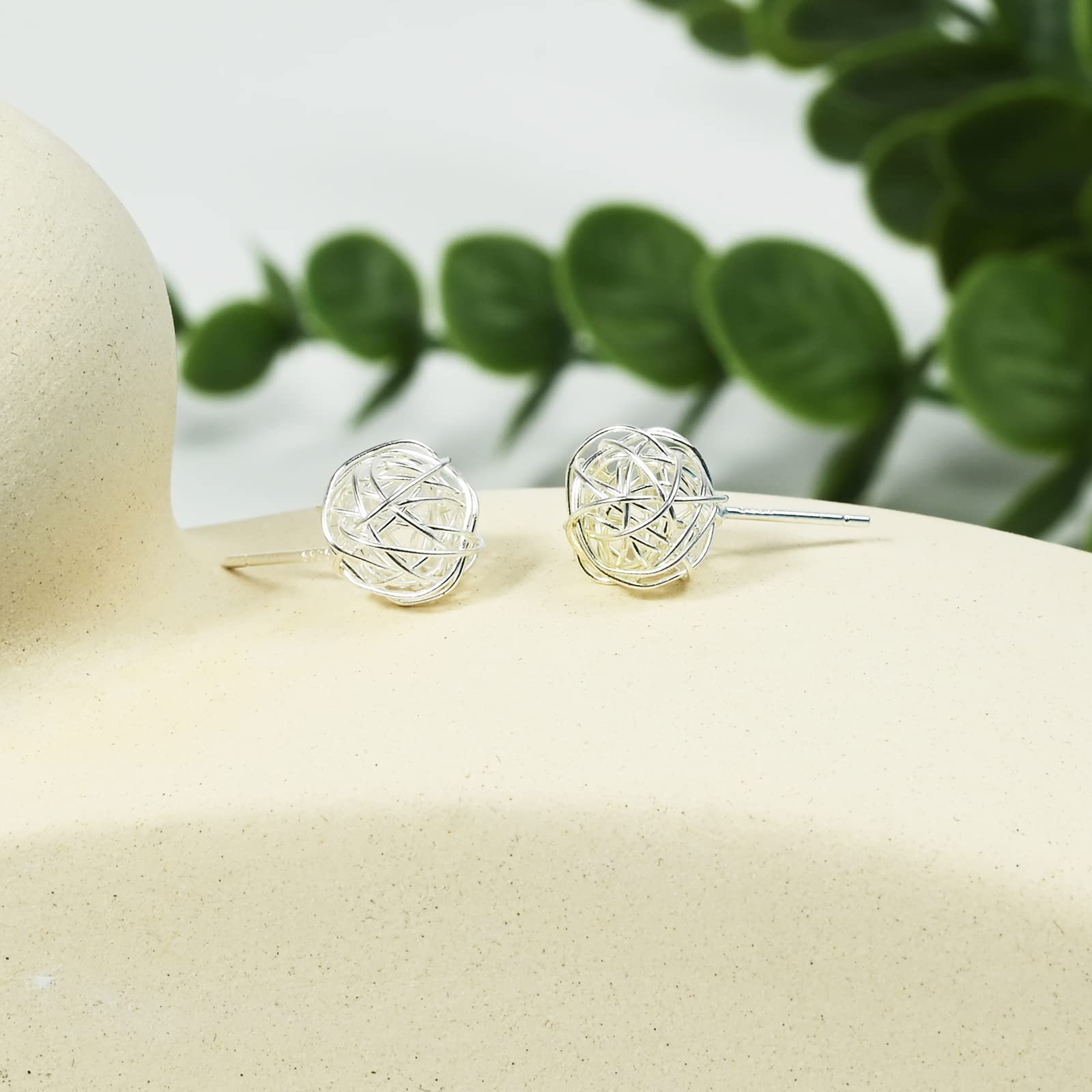 Silver Ball Earrings, Sterling Silver Stud Earrings for Women, Hypoallergenic Handmade Earrings Gift for Birthday Anniversary-9mm