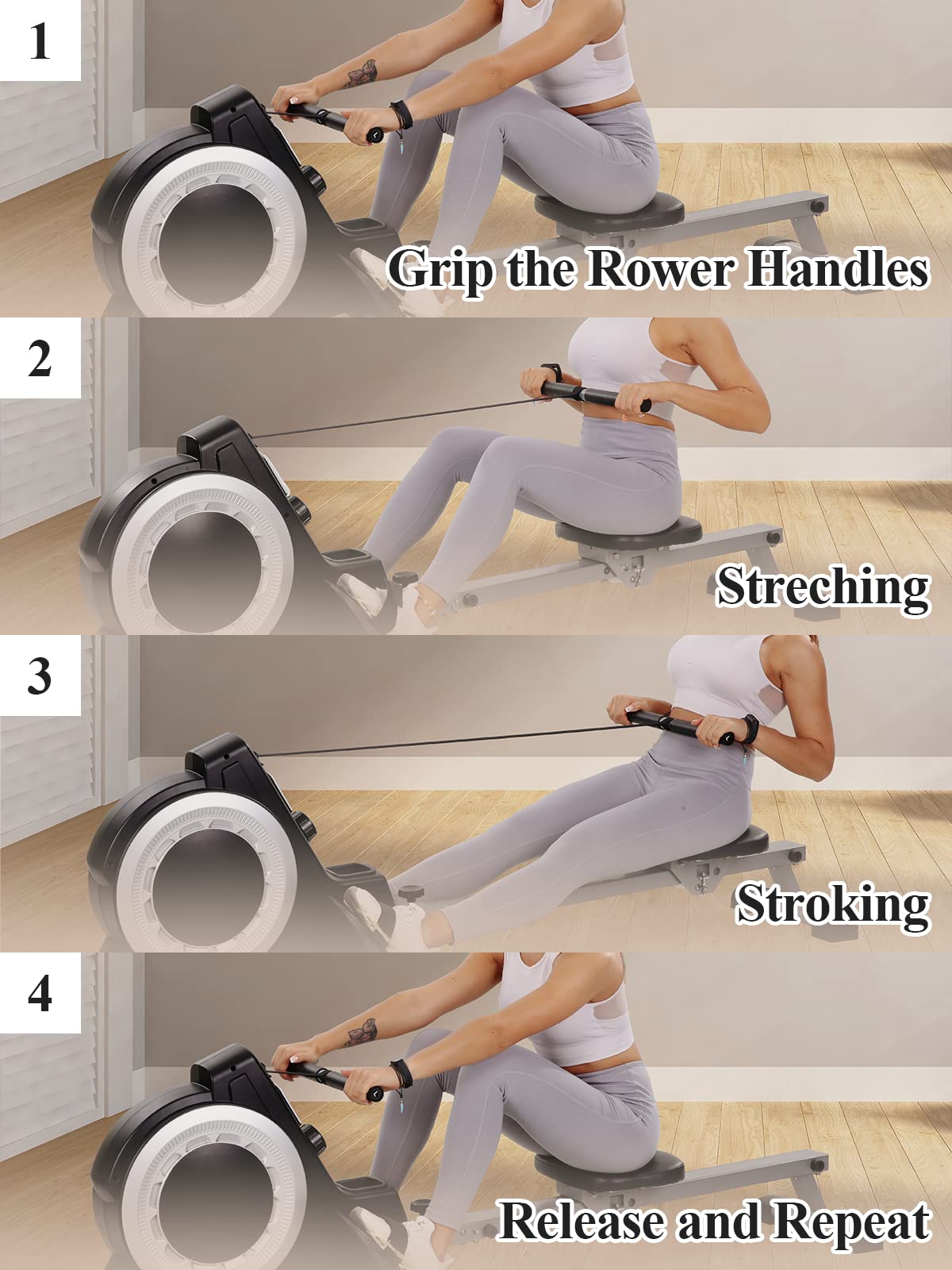 Rowing Machine for Home Use Magnetic Folding Rower Exercise Whole-Body Training Equipment with 16 Levels Resistance