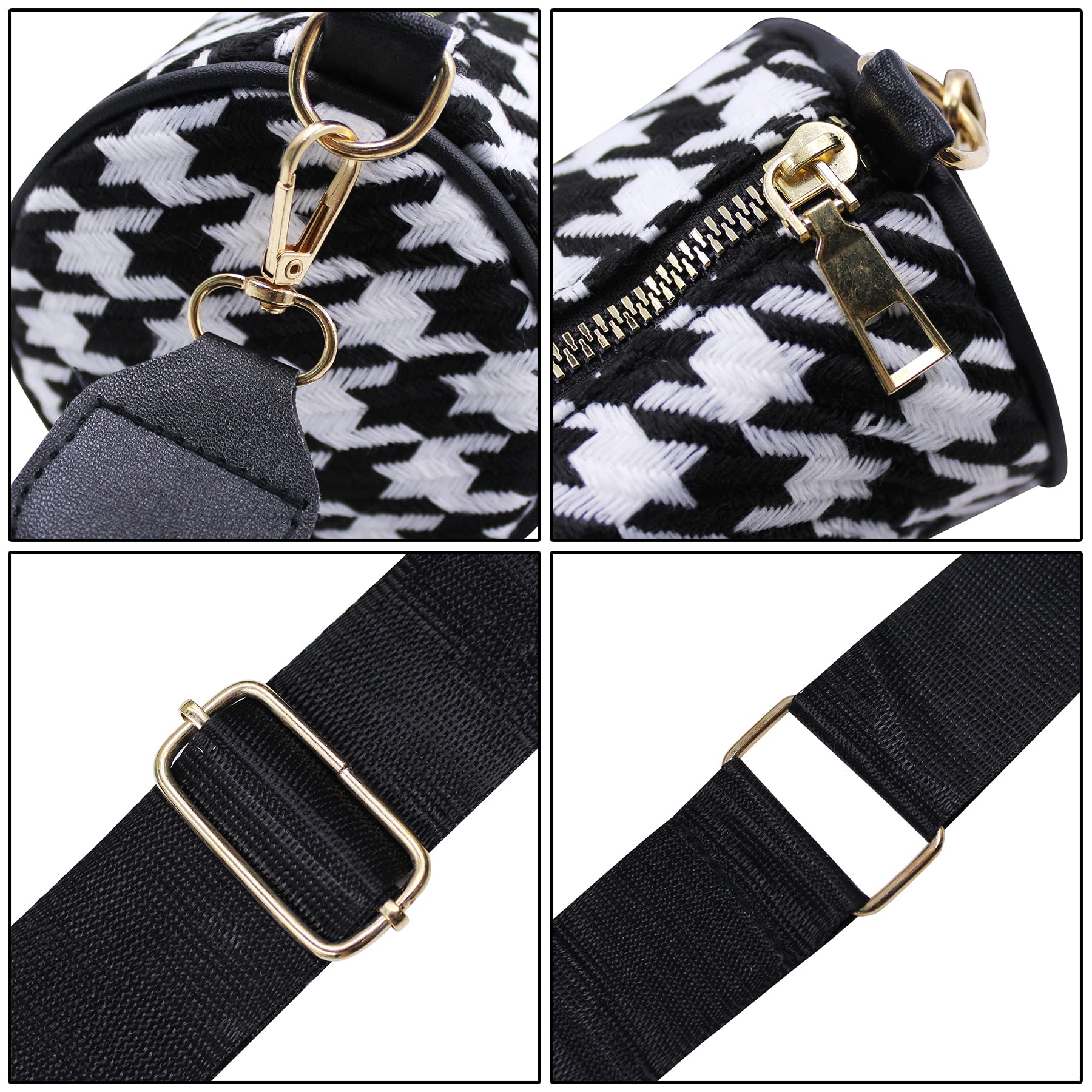 Women Fashion Houndstooth Printed Crossbody Shoulder Bag Lady Small Clutch Handbag with Mini Wallet Coin Purse