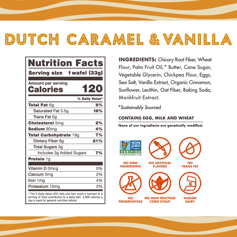 Rip Van WAFELS Dutch Caramel & Vanilla Stroopwafels, Healthy Non GMO, Low Calorie / Sugar Office Snacks, Keto Friendly, (3g), 12 Count (Packaging May Vary)
