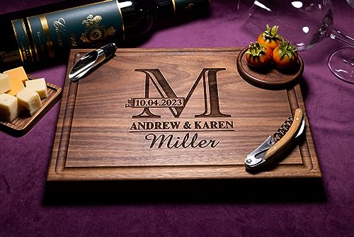 Straga Personalized Cutting Boards | Handmade Wood Engraved Charcuterie | Custom Wedding, Anniversary, Housewarming Gift for Couples Monogram Designs