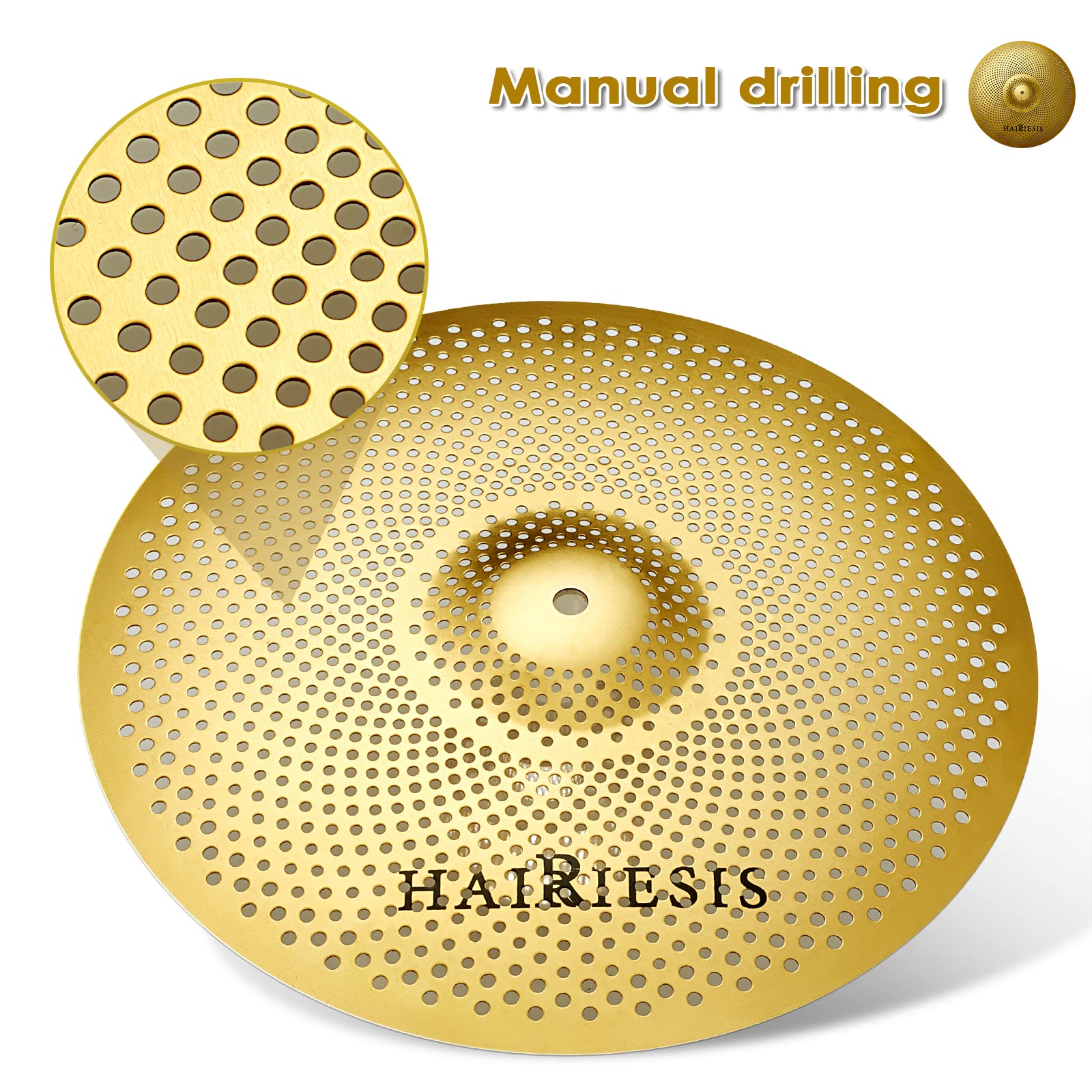 Silent Low Volume Cymbal Set 70%-80% Cymbal Set 14'Hi-Hat+16"Crash+18'Crash+20"Ride 5 pieces of Golden Drummer Practice Cymbals