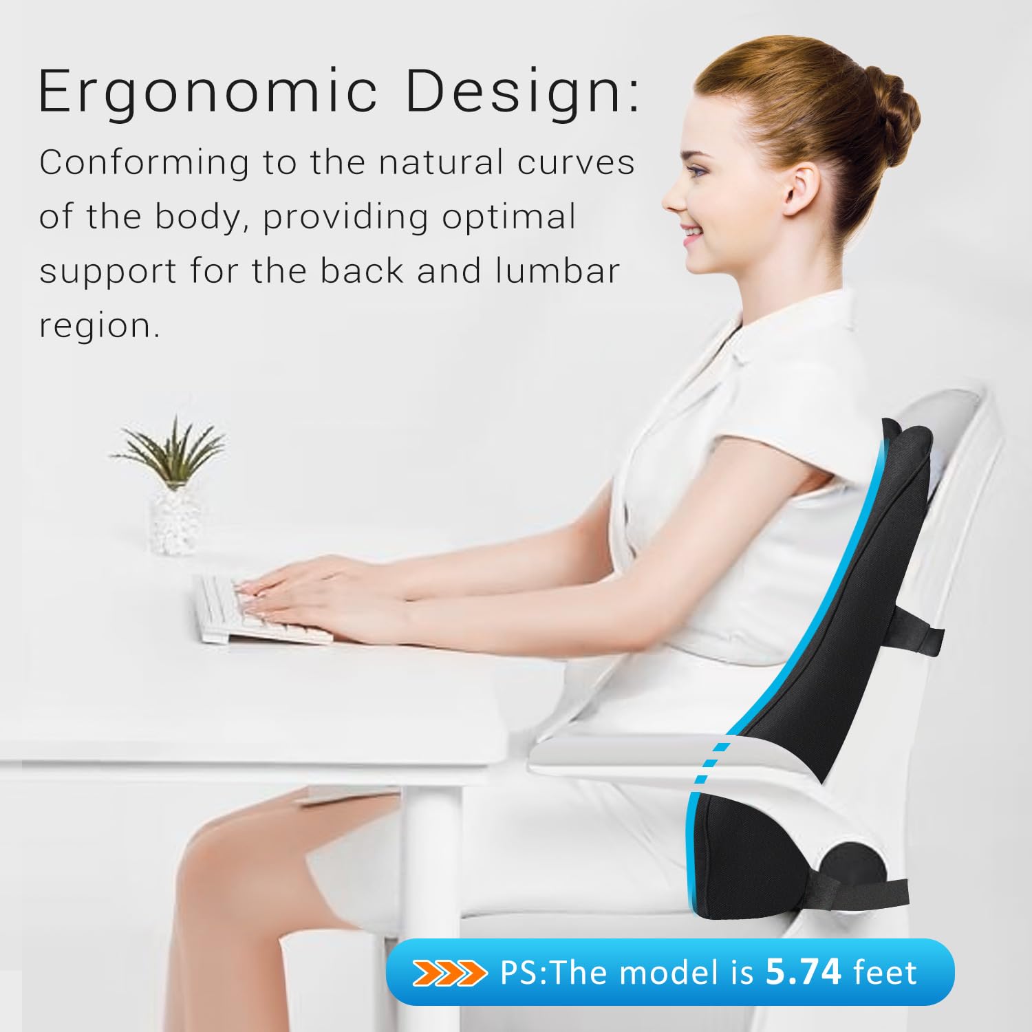 Lumbar Support Pillow for Office, Long Chair, Car -Memory Foam Support for Upper,Middle and Lower Back Pain Relief/Posture Improved with Double Strap-Black