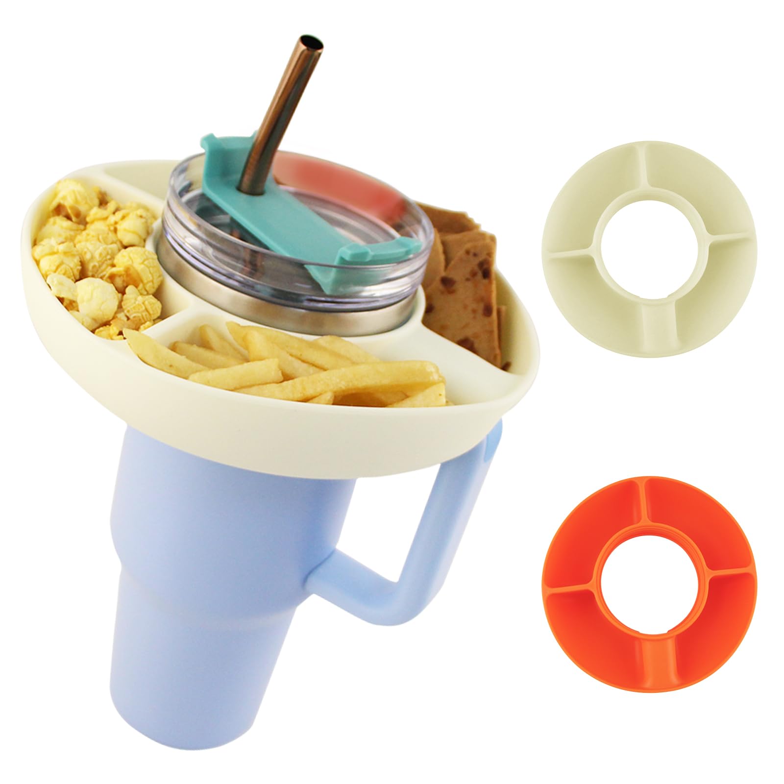 MEGXIT Snack Ring for Stanley 40 oz Tumbler with Handle, Silicone Snack Tray on Top Compatible with Stanley, Reusable Snack Snack Bowl for Stanley Cup Accessories, Snackeez Cups, White