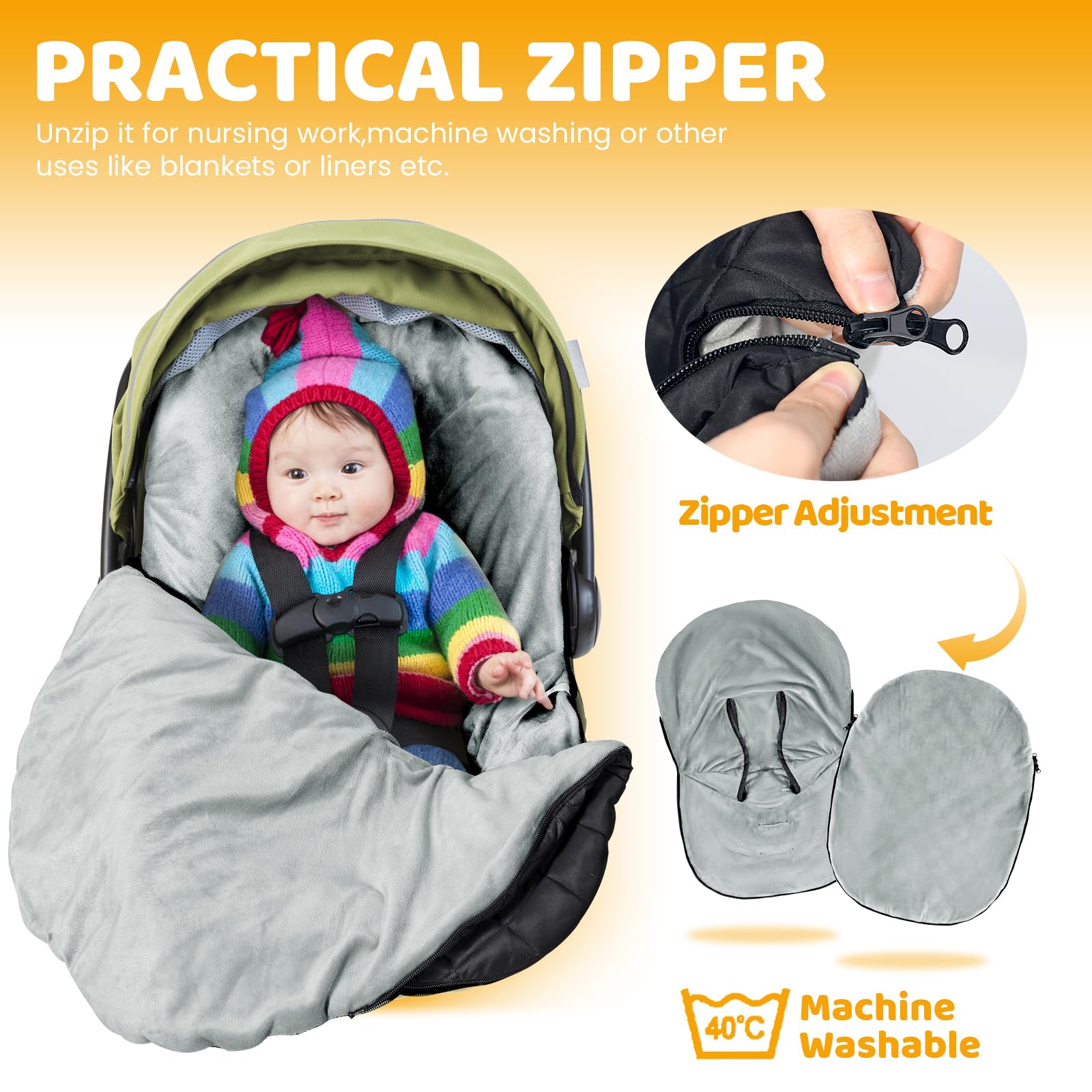 Orzbow Canopy Style Bunting Bag Weather in Car Seats and Strollers, Infant Blanket Warm in Winter (Black)