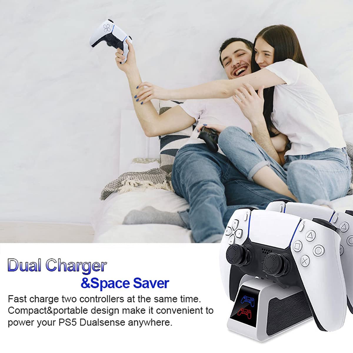 PS5 Controller Charger Playstation 5 Controller Charging Station Compatible Upgraded Playstation 5 DualSense Charging Dock with LED Indicator Safety Chip Protection Super Fast Charging
