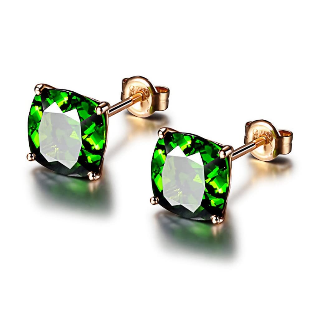 Square Tourmaline Gemstone Gold Stud Earrings, Gold Stud Earrings With Natural Tourmaline Gemstone Luxury Style Design Four Claw Fine Pin Gold Earrings