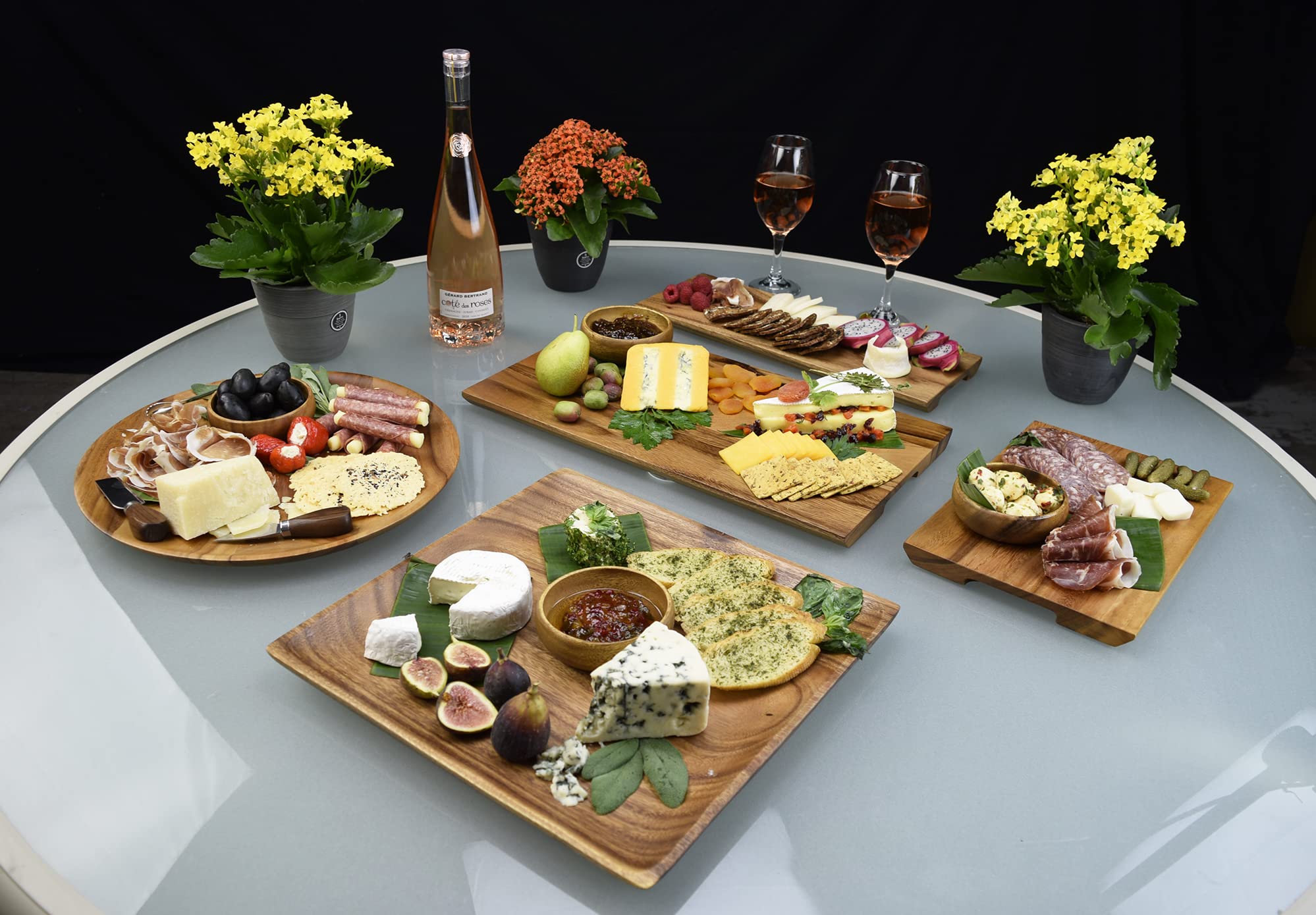 Pacific Merchants Acaciaware Acacia Wood Square Plate, Set of 4, 12" by .75". Sustainable, Hand Made, Large Square Tray For Charcuterie, Appetizers, Cheese, Sushi.