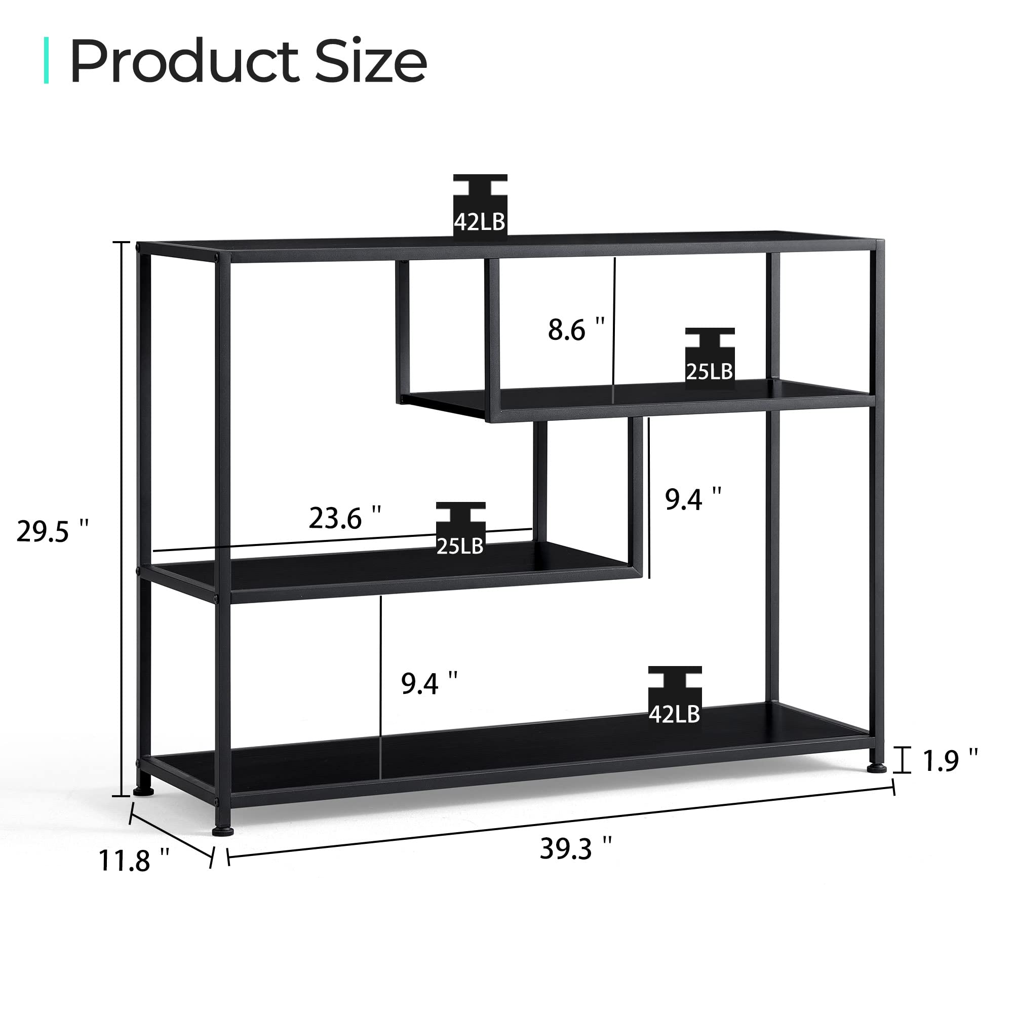 LINSY HOME Console Table, 4-Tier Sofa Tables for Entryway, Narrow Tables with Open Storage Shelves, 39.3” Console Tables for Entryway, Hallway, Sofa, Couch, Living Room, Bar, Kitchen, Black