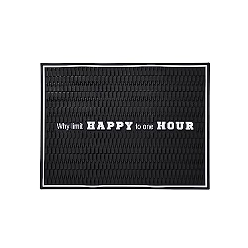 Premium Bar Mat - Non-Slip, Absorbent, and Multi-Purpose - Heavy Duty Commercial Grade Rubber - Dish Dry and Spill Mat for Kitchen or Cocktail Bar Countertops - Designed in USA - 16"x12"x0.4"-Black