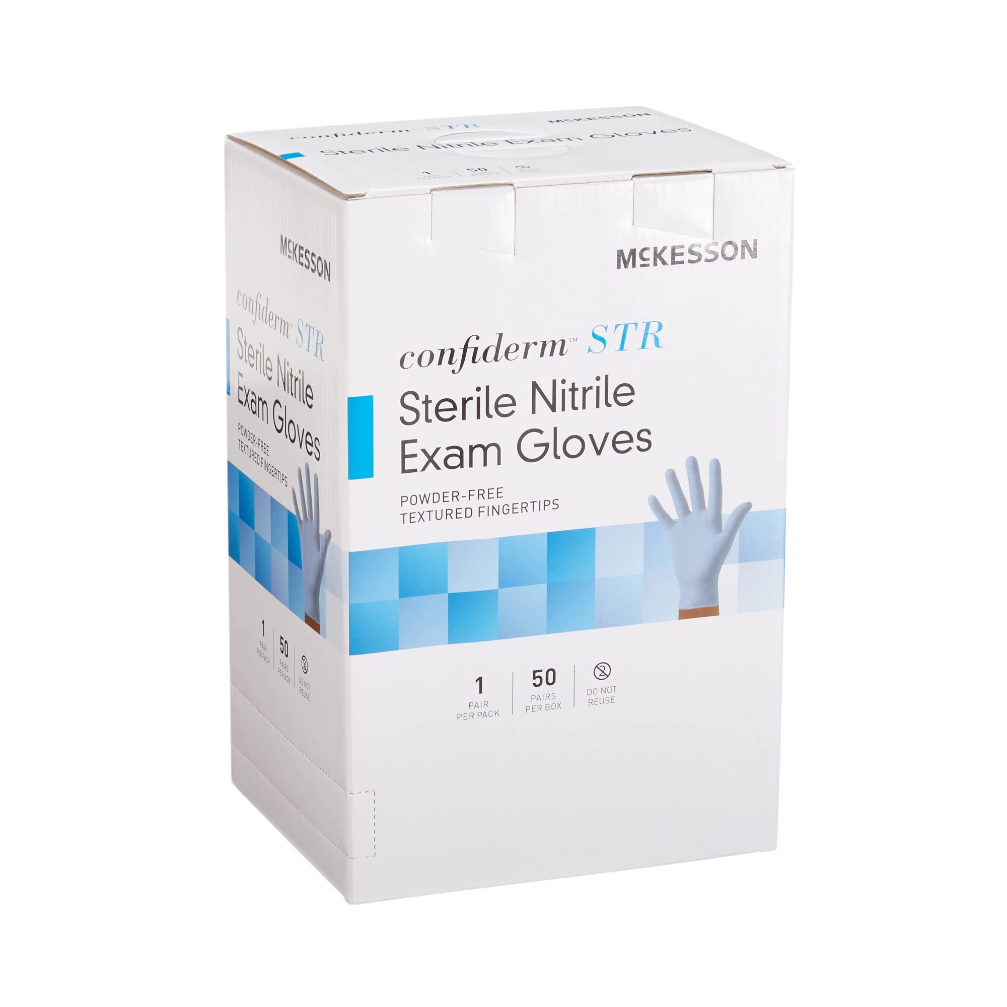McKesson Confiderm STR Disposable Sterile Pair Nitrile Exam Glove Standard Cuff Length MEDIUM 14-6NSTR4 50 per Box