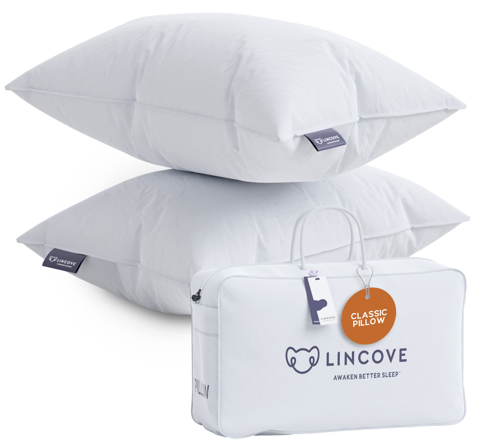 Lincove Down and Feather Luxury Hotel Collection Bed Pillows for Sleeping Made in The USA - 100% Cotton Shell, 600 Thread Count - Soft Hypoallergenic (King Size, Pack of 2)