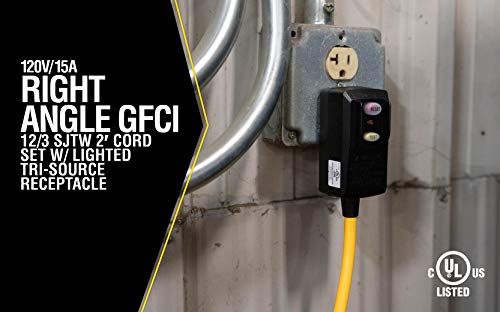 Woods 2814 Coleman Power Block with Gfci; 125 V; 15 A; 12/3 Awg Sjtw; 3-Outlet; Yellow