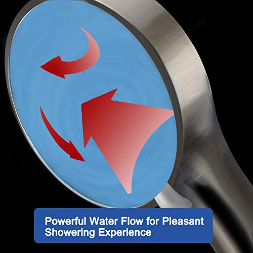 YOO.MEE High Pressure Handheld Shower Head with Powerful Shower Spray against Low Pressure Water Supply Pipeline, Multi-functions, w/ 79'' Hose, Bracket, Flow Regulator, Brushed Nickel Finish