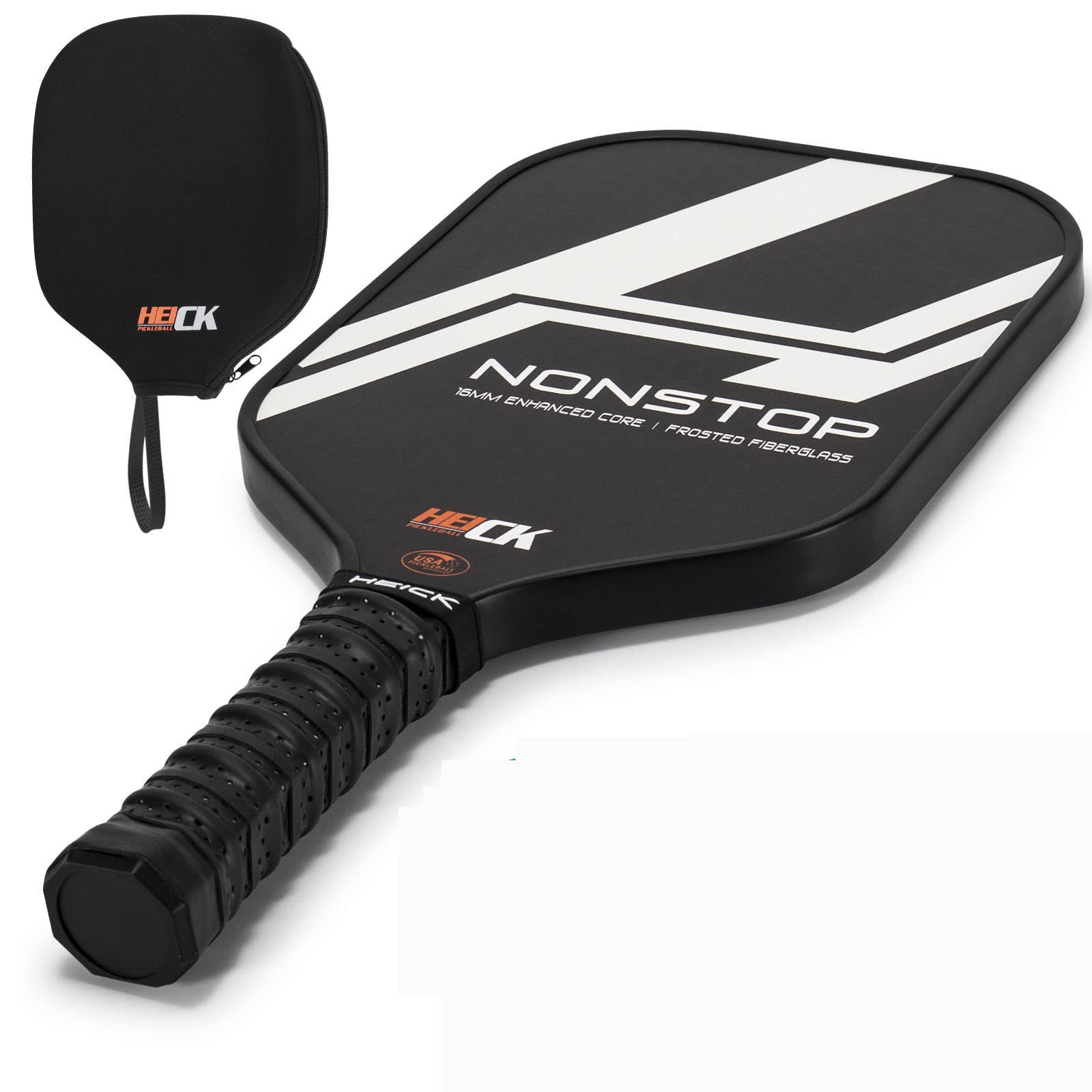 Pickleball Paddle, Spin Grit, USAPA Approved, Fiberglass Face,16MM Thick Honeycomb Polymer Core,5.6 inch Long Handle-HEICK Nonstop