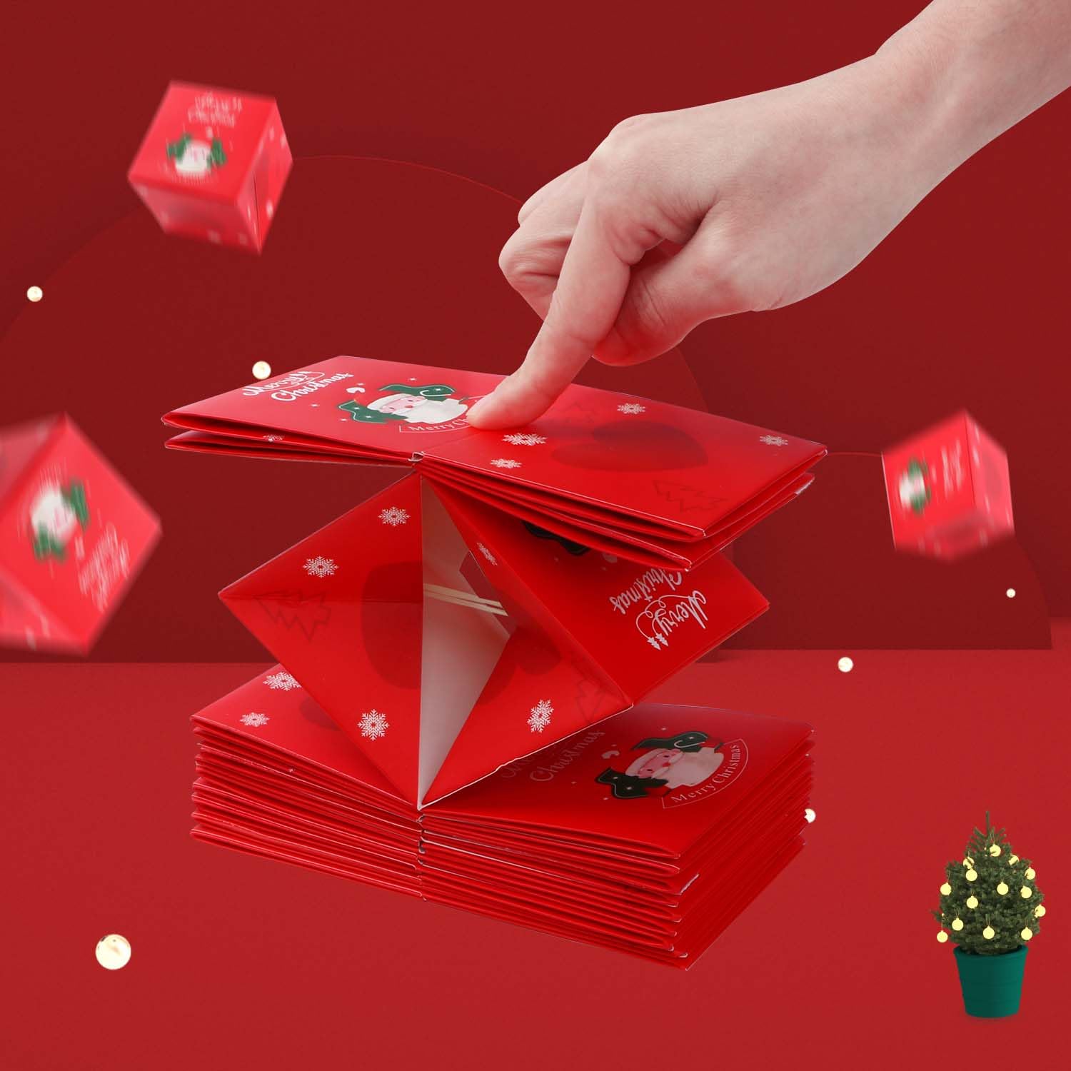 LinTsing Surprise Box Gift Box—Creating The Most Surprising Gift, Merry Christmas Pop-Up Explosion Gift Box, Creativity Folding Bouncing Red Envelope Gift Box (12PCS, Red MERRY CHRIXTMAS)