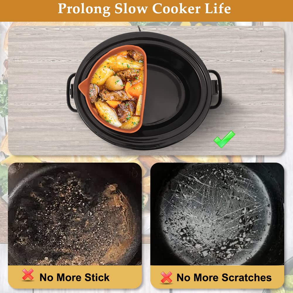 OFUN Slow Cooker Divider Liner fit 6-8 QT, Silicone Crock Pot Liners Reusable Pot Divider Insert Cooking Accessories - Dishwasher Safe, Leakproof, BPA Free (Grey+Beige)