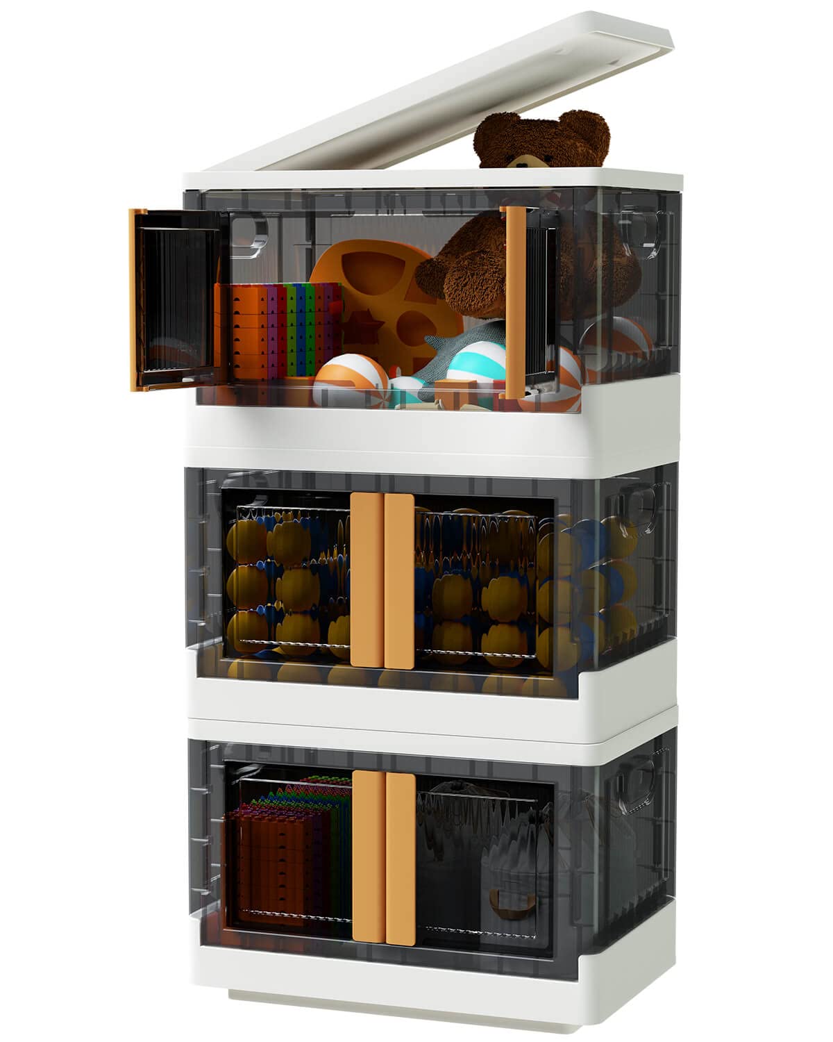 oyenbboi Collapsible Storage Bins with Lids, Stackable Storage Bins with Door, Foldable Plastic Storage Containers with Wheels (8.4 Gal - 3 Pack)