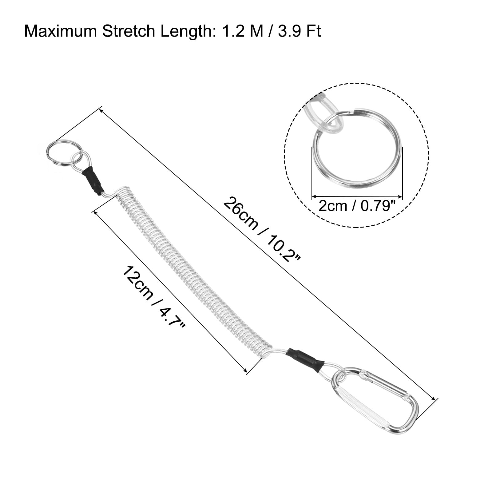 PATIKIL 3.9ft Fishing Tool Lanyard, 2 Pack Safety Cord Spiral Lanyard Tether Retractable with Metal Clip Keychain for Boating Kayak, Clear