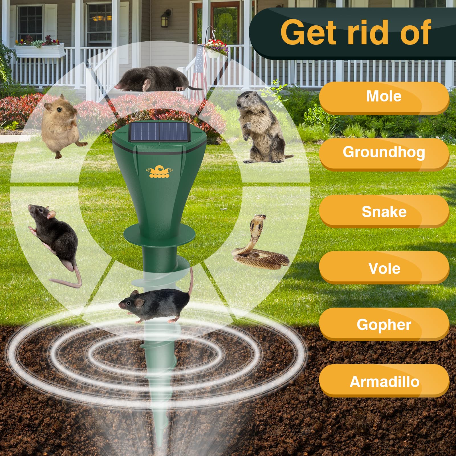 Thcritter 8PCS Mole Repellent Solar Powered, 3 Modes, Repels Moles, Gophers, Snakes and Voles by Vibrating and Varying The Sonic at 2 Minute intervals.
