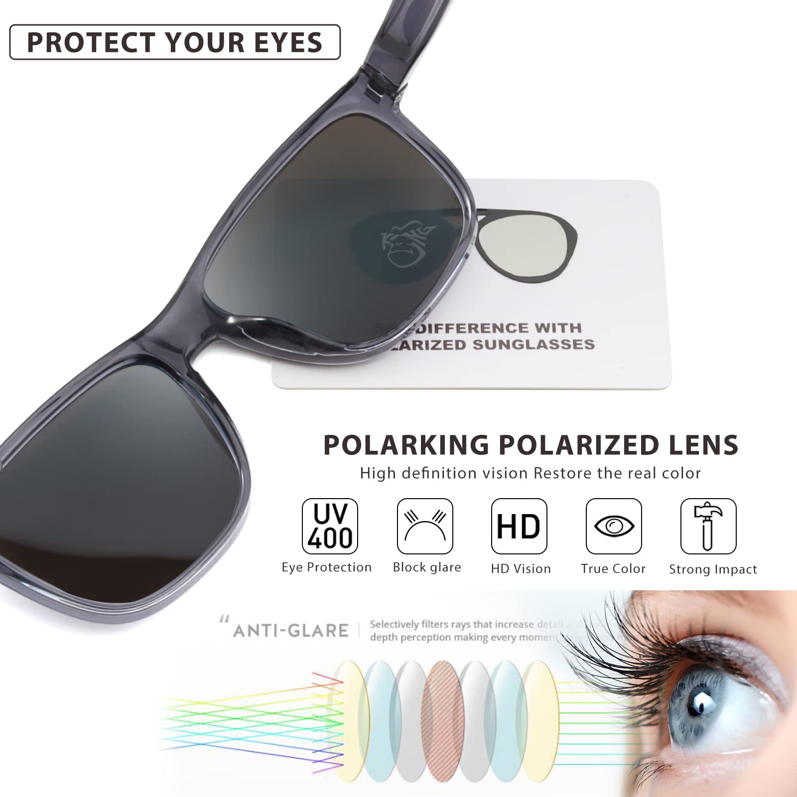 POLARKING Vintage Polarized Sunglasses for Men and Women Sport Driving Shady Rays Rectangle Sun Glasses 100% UV Protection Matte G15